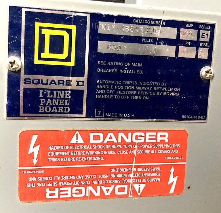 Square D 3 Phase 800 Amp 600 Vac 3 Wire Series E1 I-Line Panel Board ...