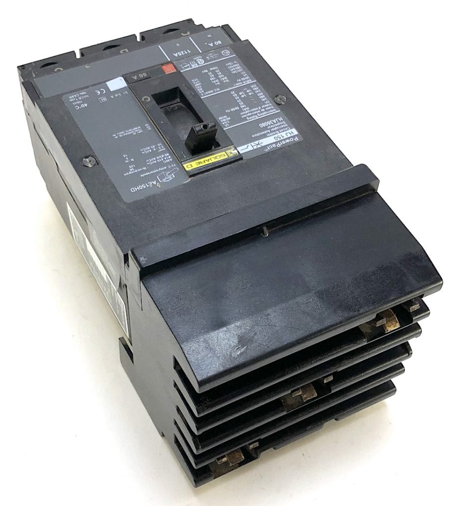 Square D HJA36100 3 Pole 100A 600V Breaker w/110-130 Vac Shunt Trip