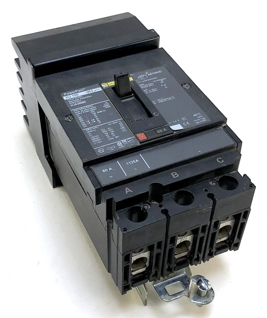Square D HJA36100 3 Pole 100A 600V Breaker w/110-130 Vac Shunt Trip