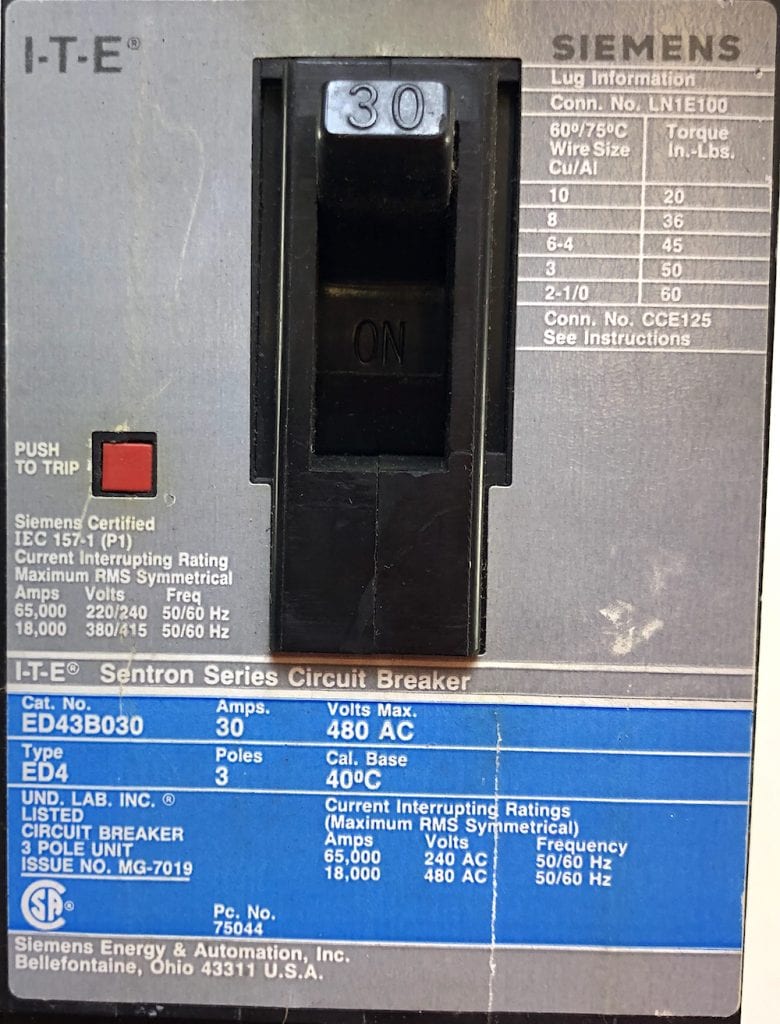 ITE Siemens ED63B030 30 Amp Molded Case Circuit Breaker