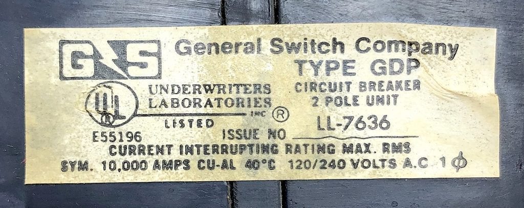 General Switch GDP-200 2 Pole 200 Amp 120/240 Vac Circuit Breaker