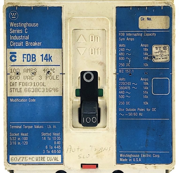 Cutler Hammer HFD3100L Blue Label 3 Pole 100 Amp 600 Vac Breaker