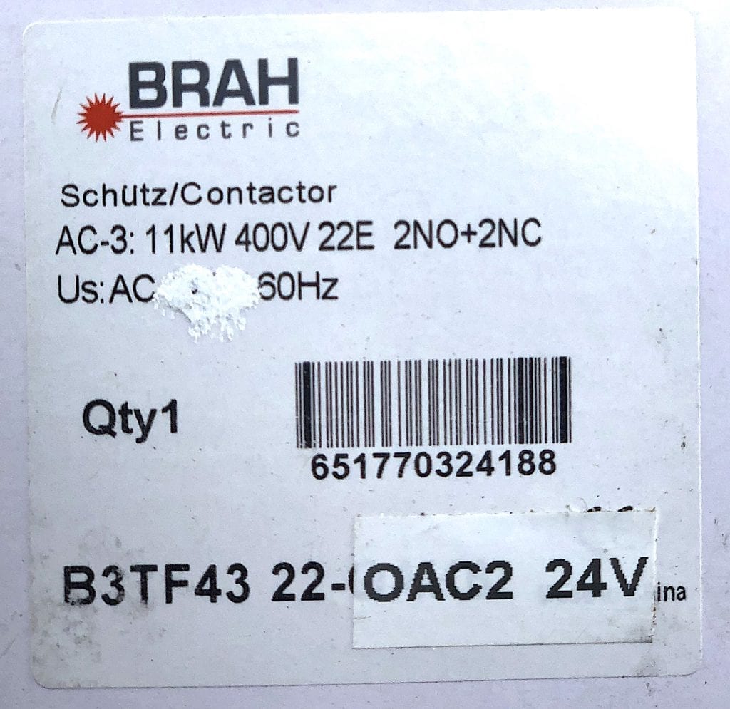 BRAH Electric 3P 600V 22E NIB Contactor w/24V Coil + 2 NO + 2 NC Aux ...