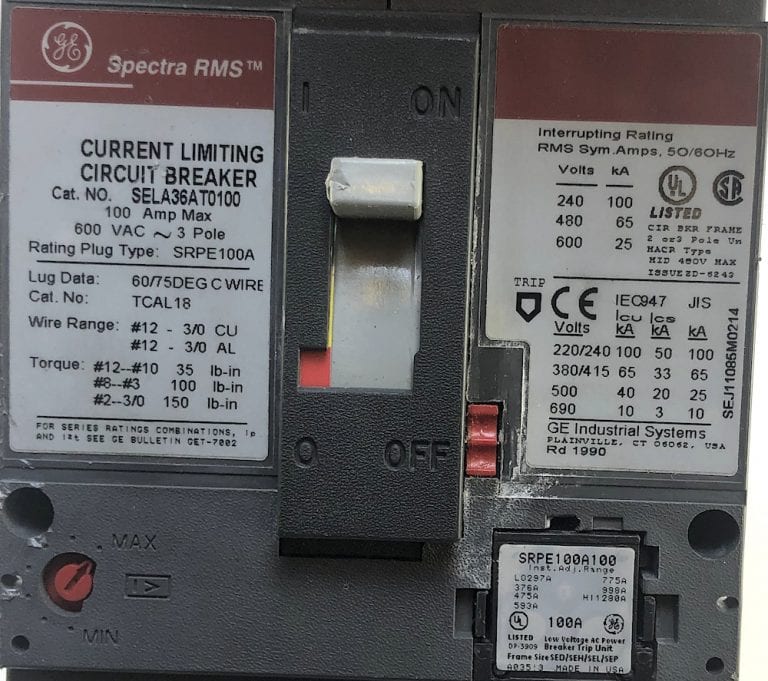 General Electric SELA36AT0100 3P 100A 600V Breaker w/100A Plug ...