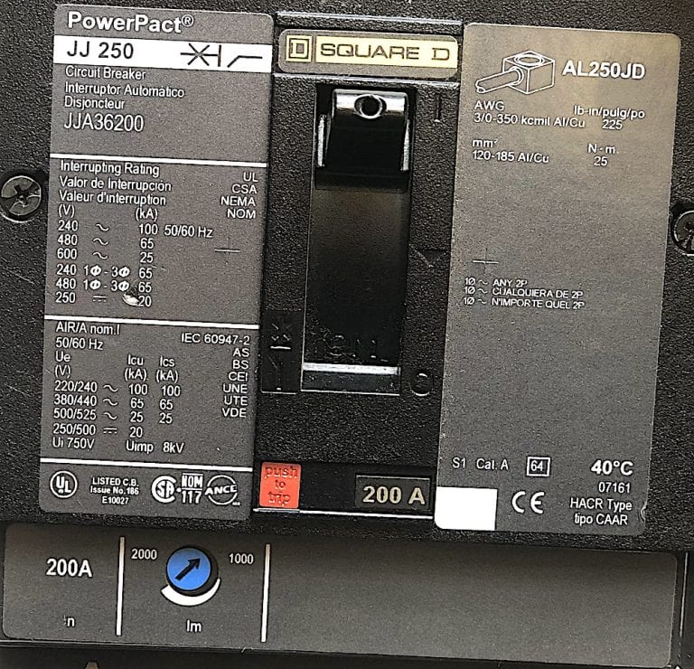 Square D JJA36200 3 Pole 200 Amp 600 Vac Circuit Breaker (NOB ...