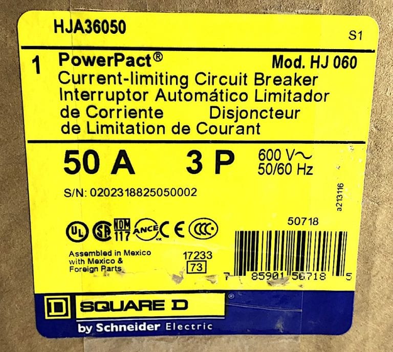 Square D HJA36050 3 Pole 50 Amp 600 Vac I-Line Circuit Breaker ...