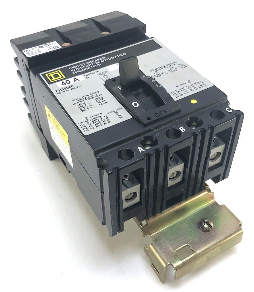 Square D FH36040 3 Pole 40 Amp 600 Vac Circuit Breaker (F1 ...