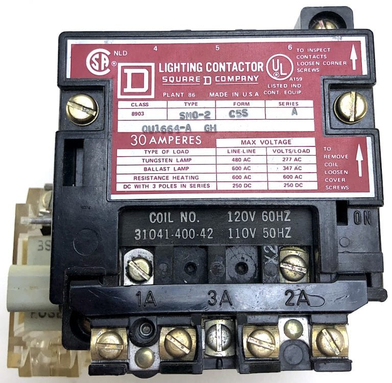 Square D 8903SMO-2 30A Lighting Contactor w/120V Coil+Fuse Holder