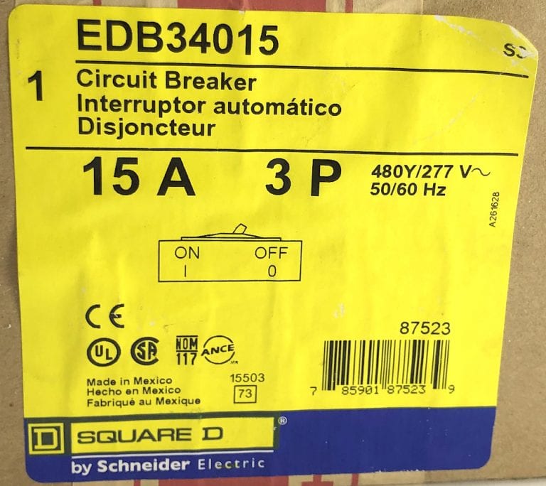 Square D EDB34015 3 Pole 15 Amp 480 Vac Circuit Breaker (NEW ...