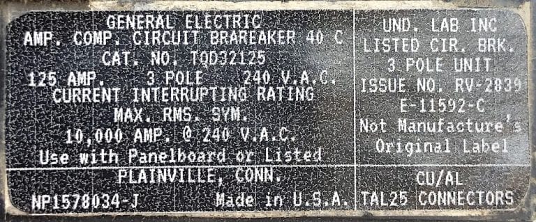 General Electric TQD32125 3 Pole 125 Amp 240 Vac Circuit Breaker (U4 ...