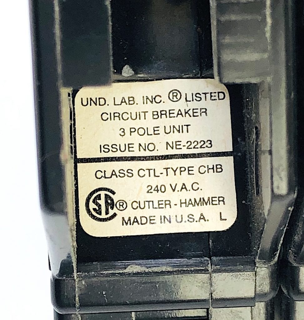 Cutler Hammer CHB315 3 Pole 15 Amp 240 Vac Circuit Breaker (R1 ...