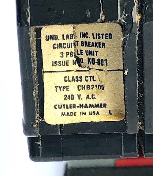 Cutler Hammer CHB3100 3 Pole 100 Amp 240 Vac Circuit Breaker (R1 ...