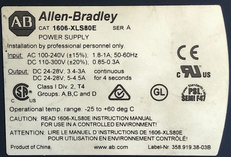 Allen Bradley 1606-XLS80E Series A AC/DC Power Supply | Electrical ...