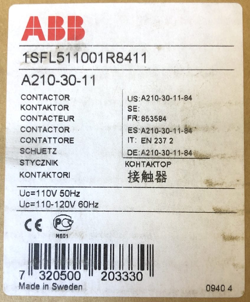 ABB A210-30-11 300 Amp 600 Vac Contactor w/120 Vac Coil (NIB) (MS7 ...
